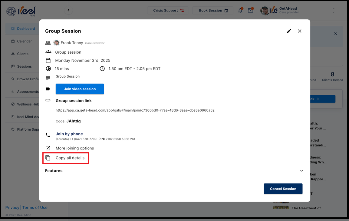 How to Share the Group Session Information – Keel Mind